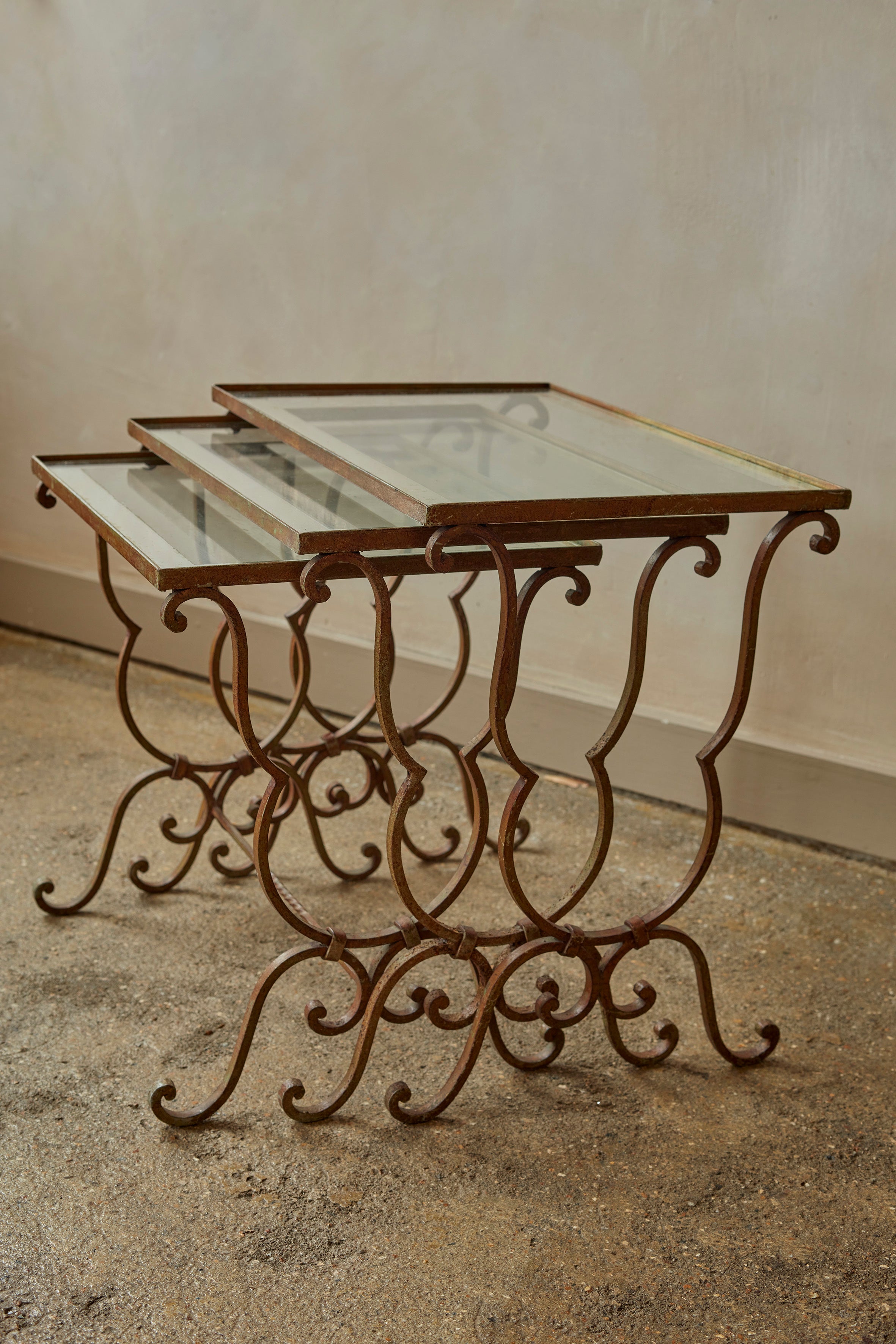 Set of Three French Nesting Tables with Mirrored Tops – AlbionNord
