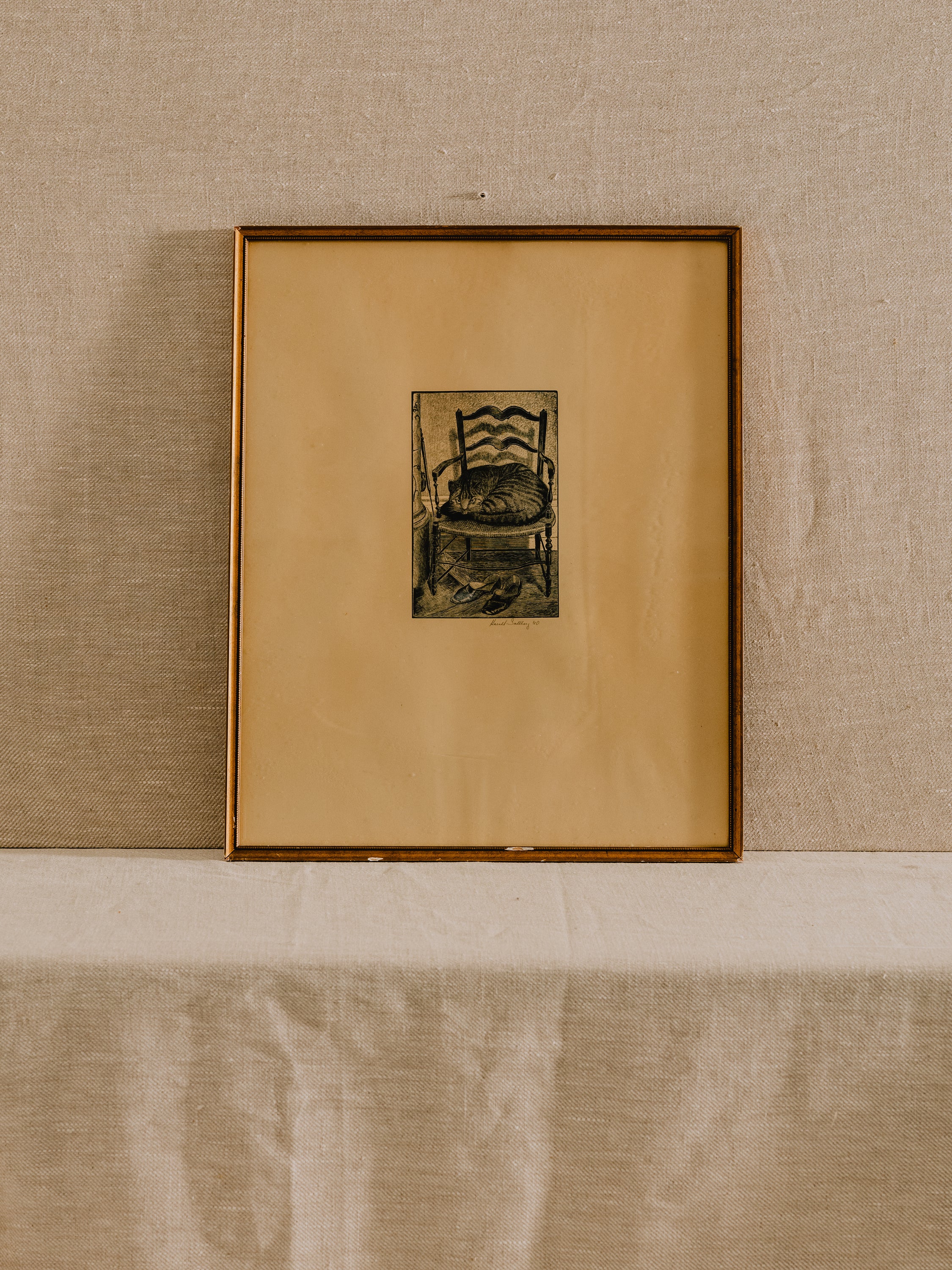 'Lying Cat' Woodcut Etching by Harald Sallberg – AlbionNord